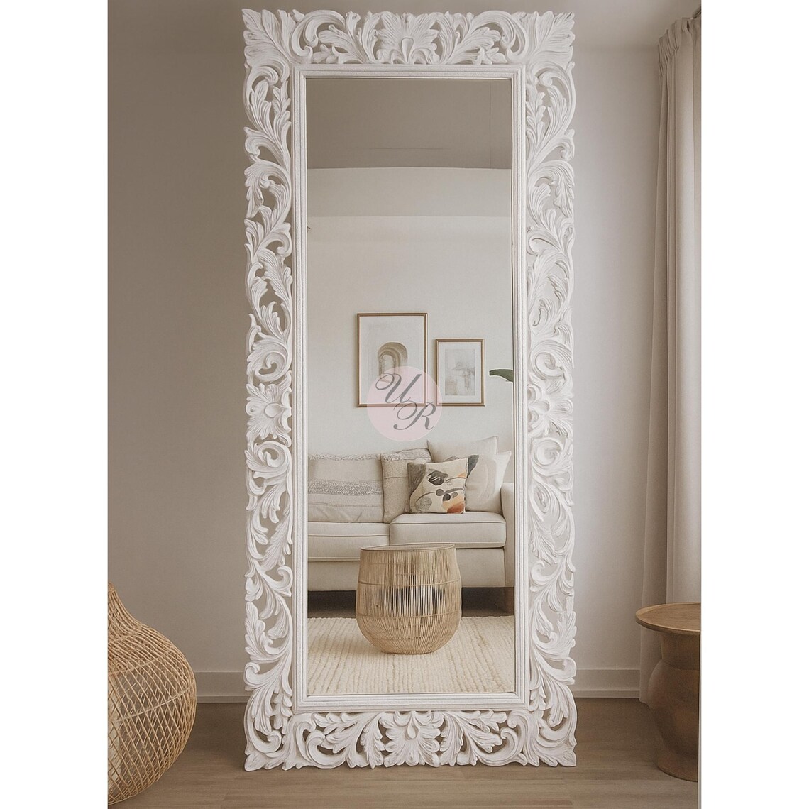 Handmade Carved Wooden Floor Mirror Frame | Rectangular Frame Only ...