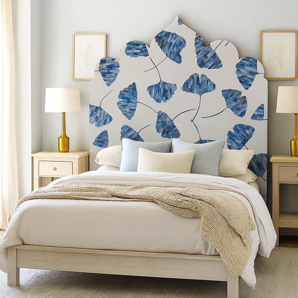 Blue Bone Inlay Headboard: Ginkgo Leaf Boho Bed Frame - Etsy