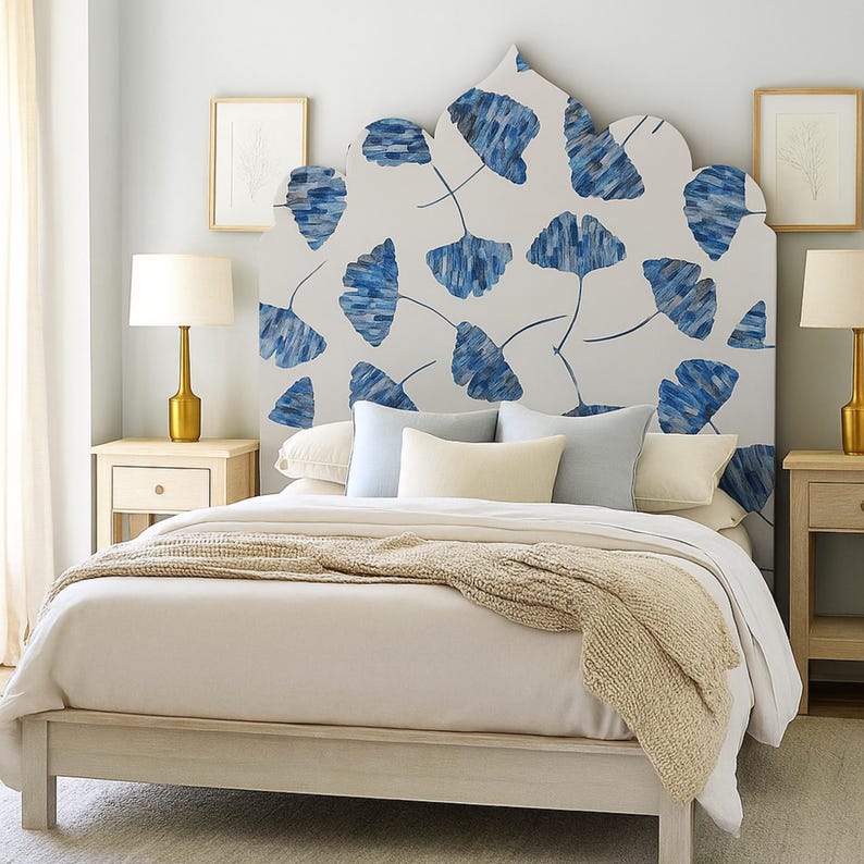 Blue Bone Inlay Headboard: Ginkgo Leaf Boho Bed Frame - Etsy