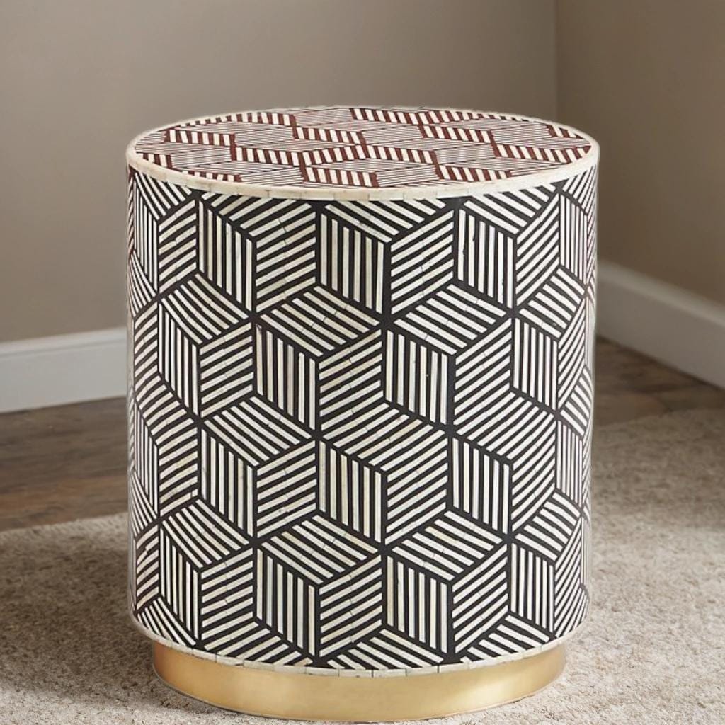 Handmade Bone Inlay End Table: Black & White Chevron Accent - Etsy