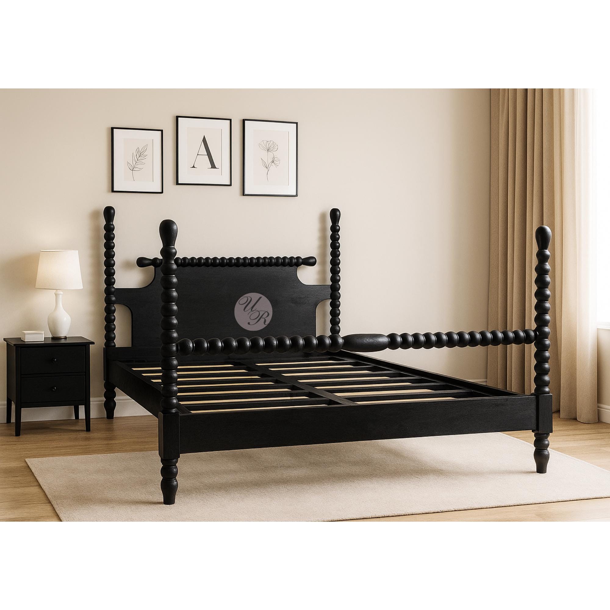 Black Wood Spindle Bednull