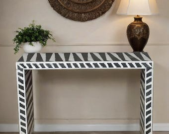 Handmade Bone Inlay Console Table With 2 Drawers, Modern Design, Sleek Accent for Entryway or ...