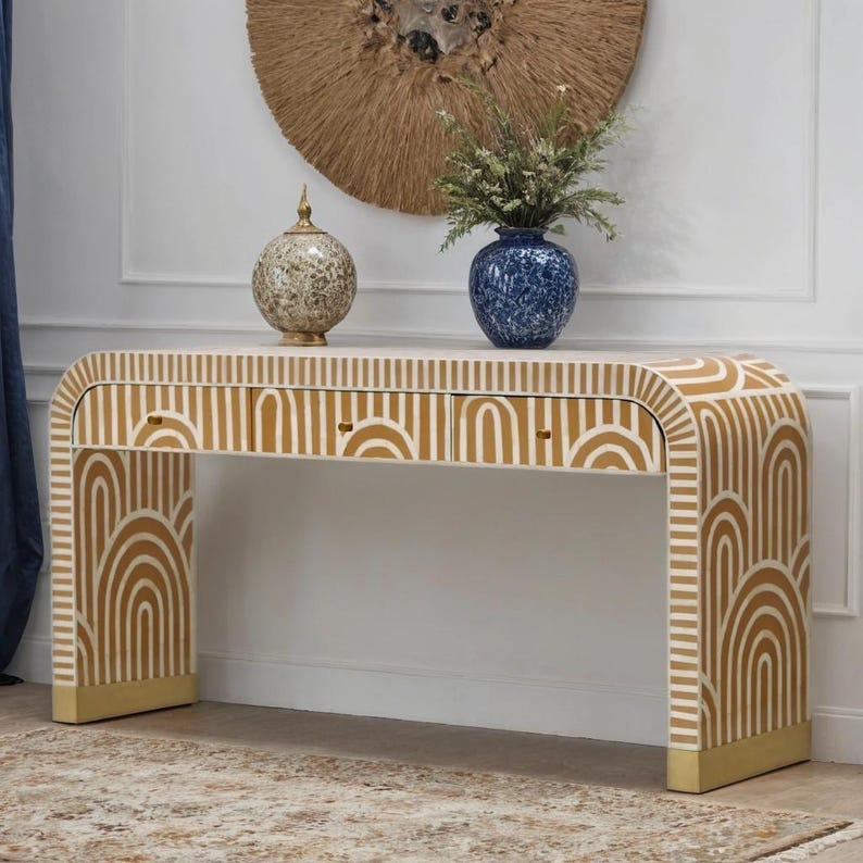 Unique Bone Inlay Console Table 3 Drawers – Handmade Modern Living Room ...