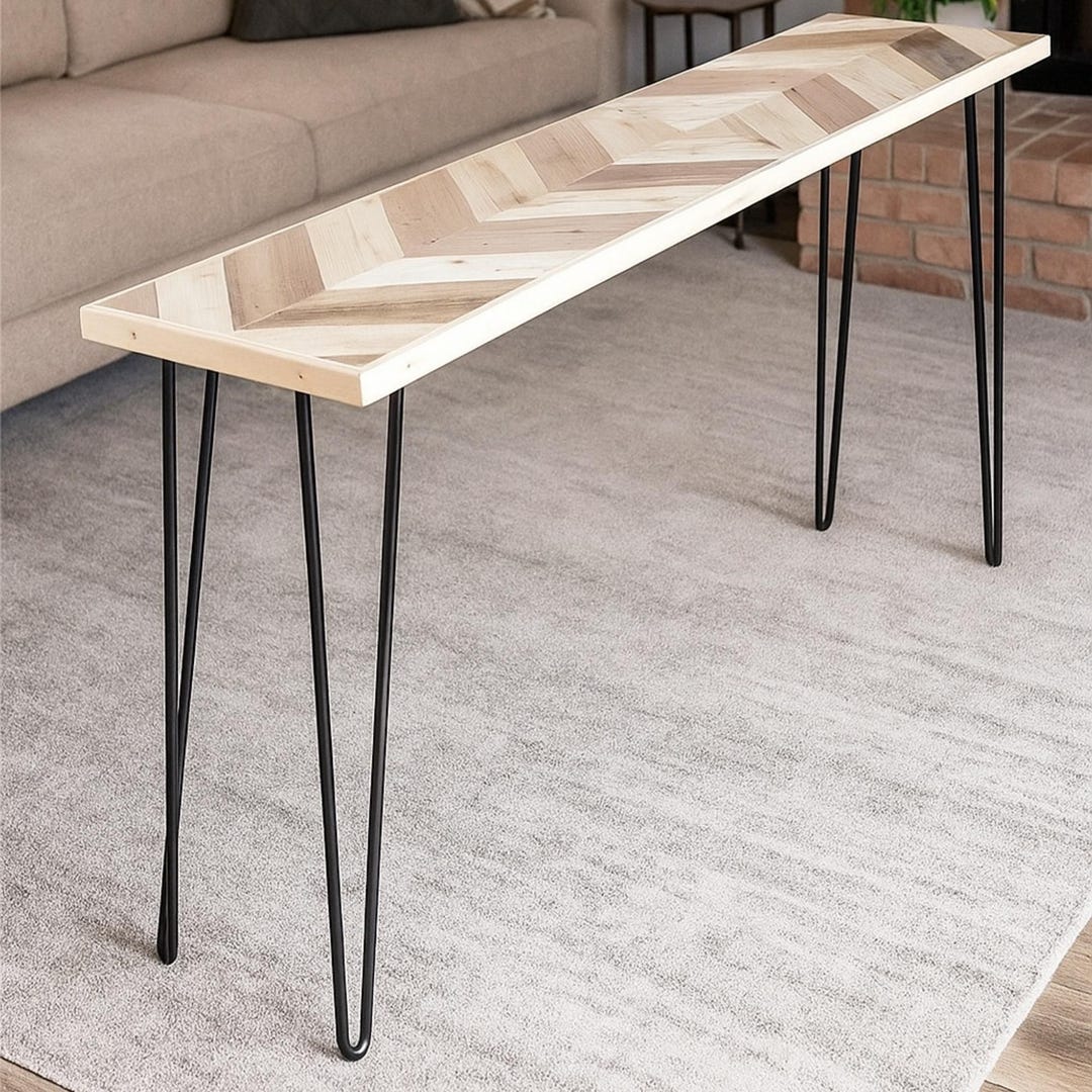 Chevron Wood Console Table With Hairpin Legs | Handmade Entryway Table ...