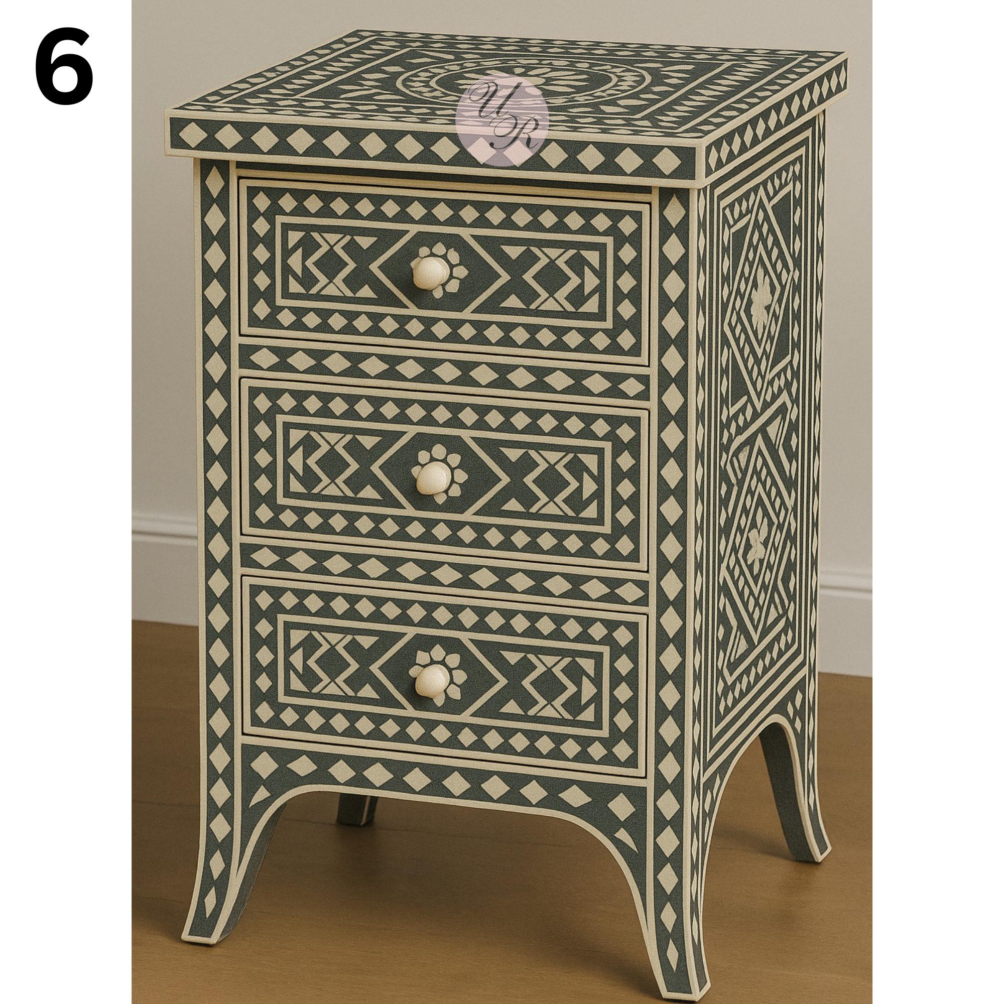 Handmade Bone Inlay Bedside Tables – Bohemian Nightstands With Floral ...
