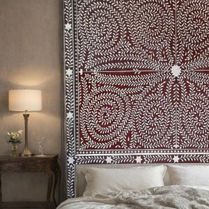 Bone Inlay Headboard – Handmade Floral Pattern Bed Headboard, Boho ...