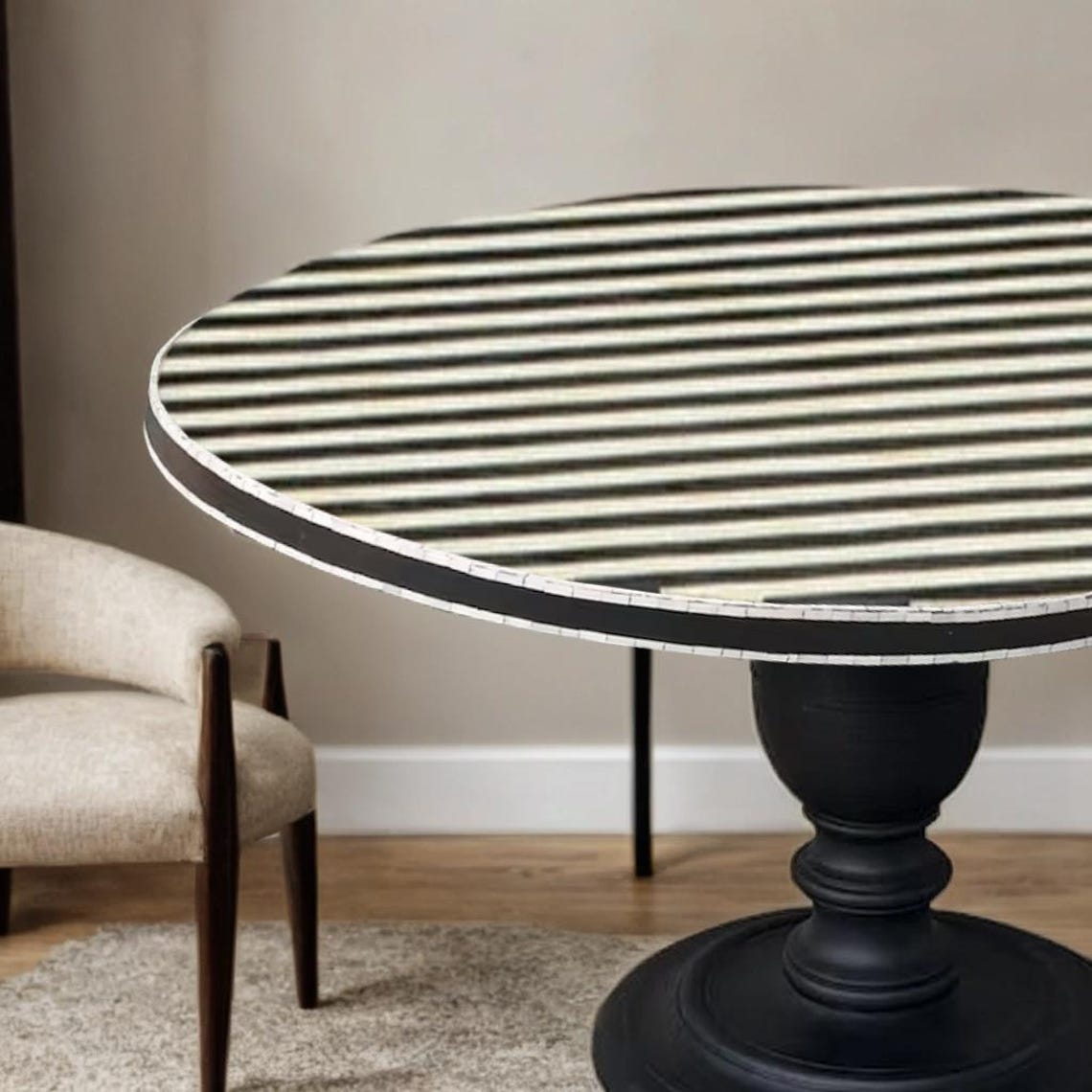 Handmade Bone Inlay Round Dining Table: Black & White Stripe, Modern ...
