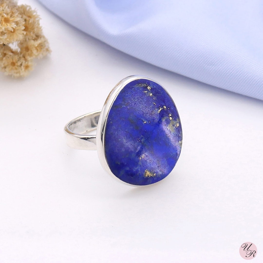 Handmade Lapis Gemstone Silver Ring, 925 Sterling Silver Statement Ring, One-of-a-kind Lapis ...