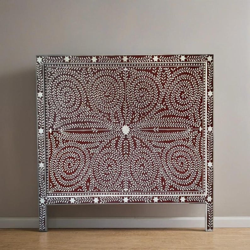 Bone Inlay Headboard – Handmade Floral Pattern Bed Headboard, Boho ...