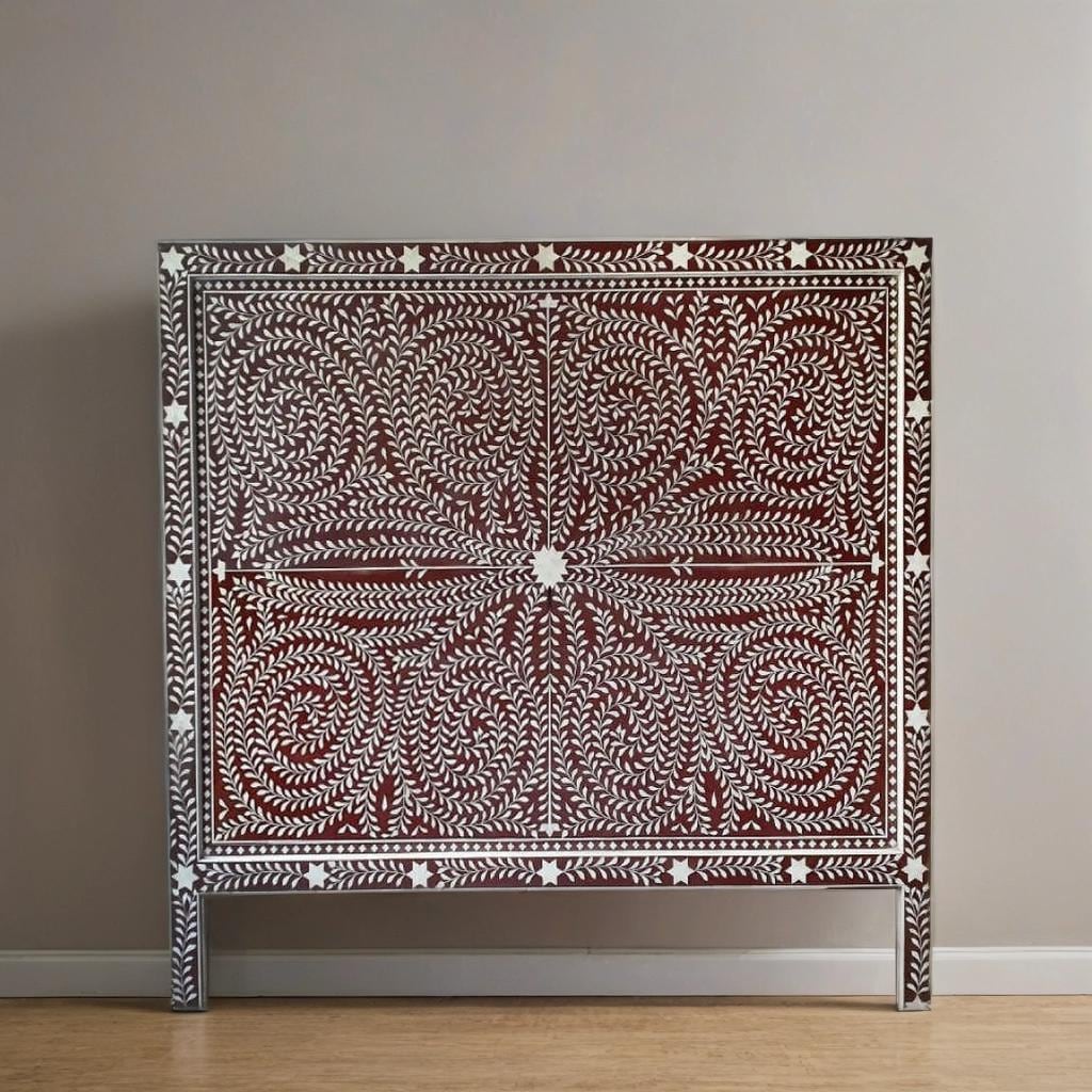 Bone Inlay Headboard – Handmade Floral Pattern Bed Headboard, Boho ...