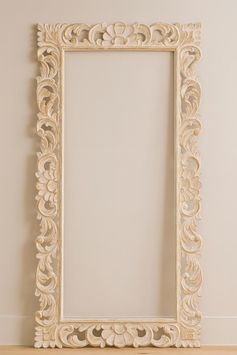 Oversized Carved Wooden Floor Mirror Frame | Handmade Rectangular Frame ...