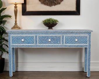 Handmade Bone Inlay Console Table: Fish Scale Waterfall Design - Etsy