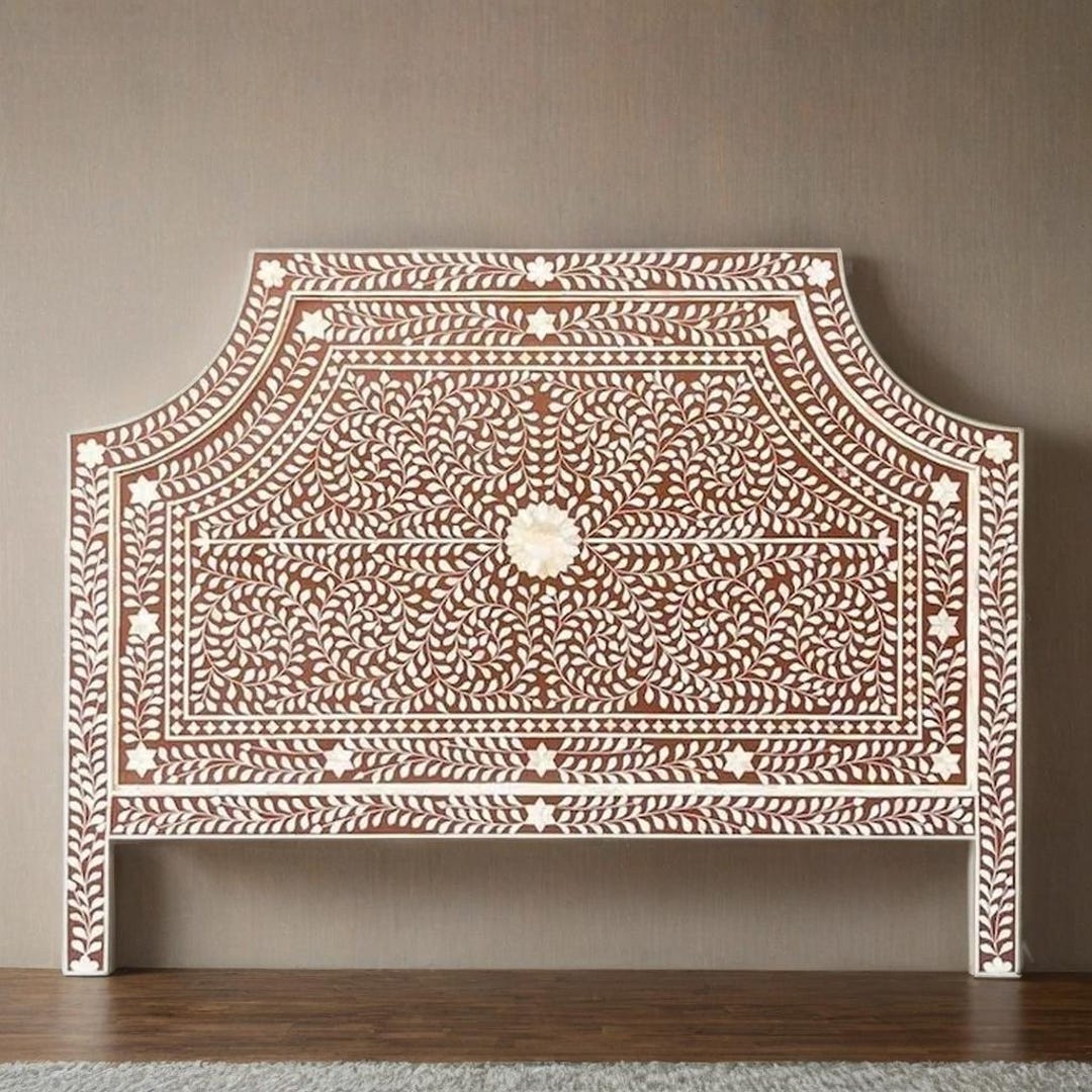 Handmade Bone Inlay Headboard – Floral Vine Design | Ethnic Bohemian ...
