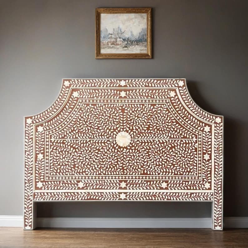 Handmade Bone Inlay Headboard – Floral Vine Design | Ethnic Bohemian ...