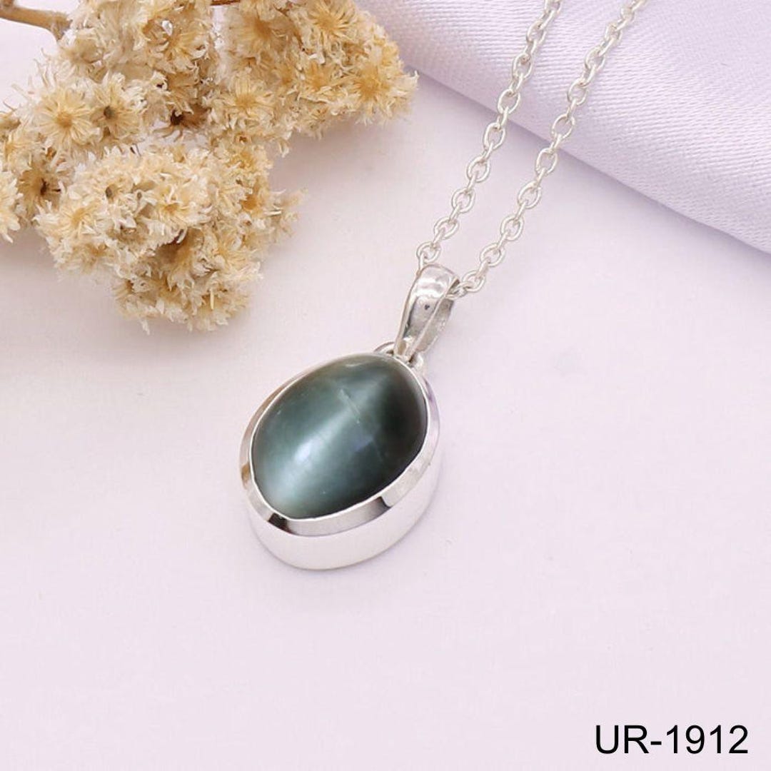 Green Cat's Eye Pendant Natural Cat's Eye Jewelry May Birthstone Gift ...