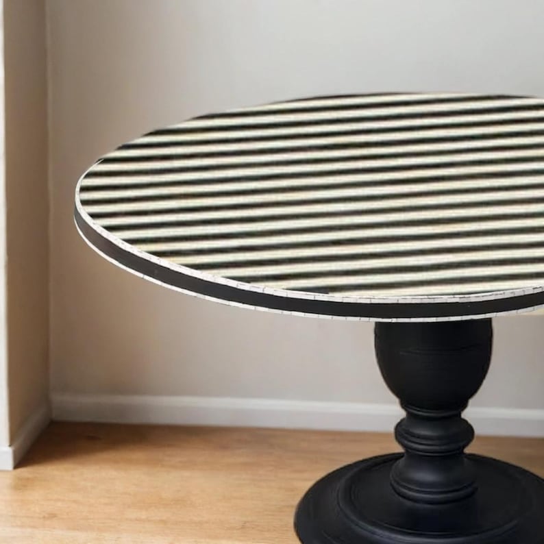 Handmade Bone Inlay Round Dining Table: Black & White Stripe, Modern ...