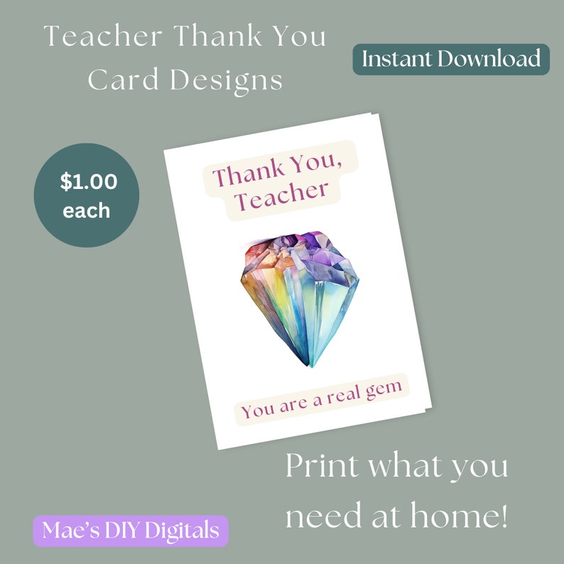 Teacher Thank You Card, Printable Teacher Cards, Teacher Appreciation ...
