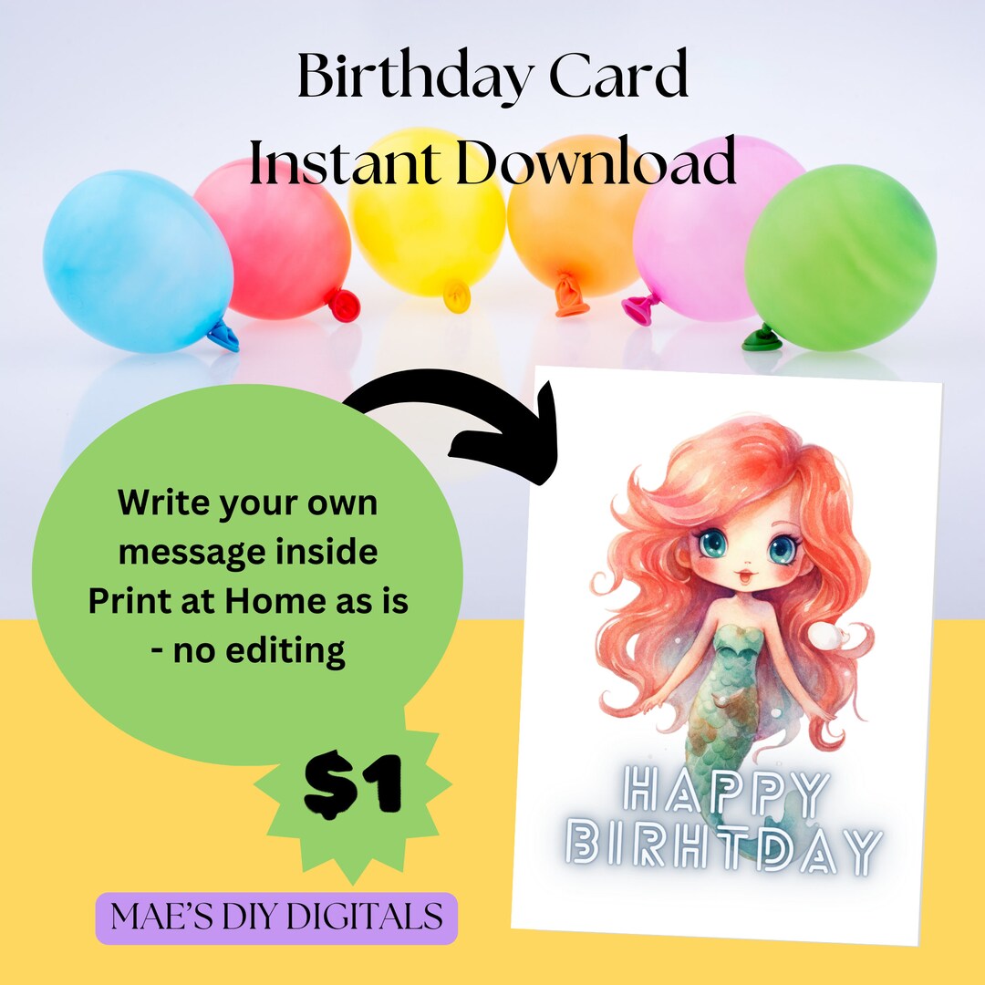 Childrens Birthday Card, Mermaid Birthday Card, Birthday Card for Girl ...