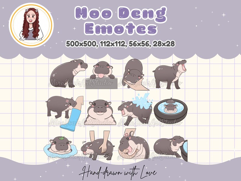 12 Moo Deng Emotes, Baby Hippo Twitch Emote Pack, Pygmy Hippo Discord ...