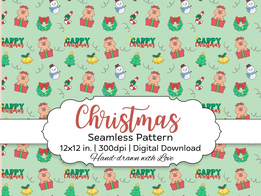 Capybara Christmas Seamless Pattern, Cute Cappy Christmas Digital Paper ...