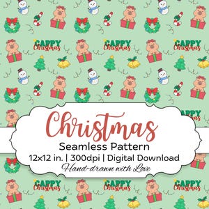 Capybara Christmas Seamless Pattern, Cute Cappy Christmas Digital Paper ...