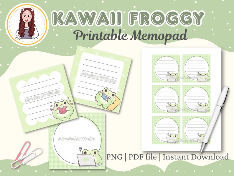 Kawaii Frog Printable Memopad, Cute Digital to Do List, Froggy Notepad ...