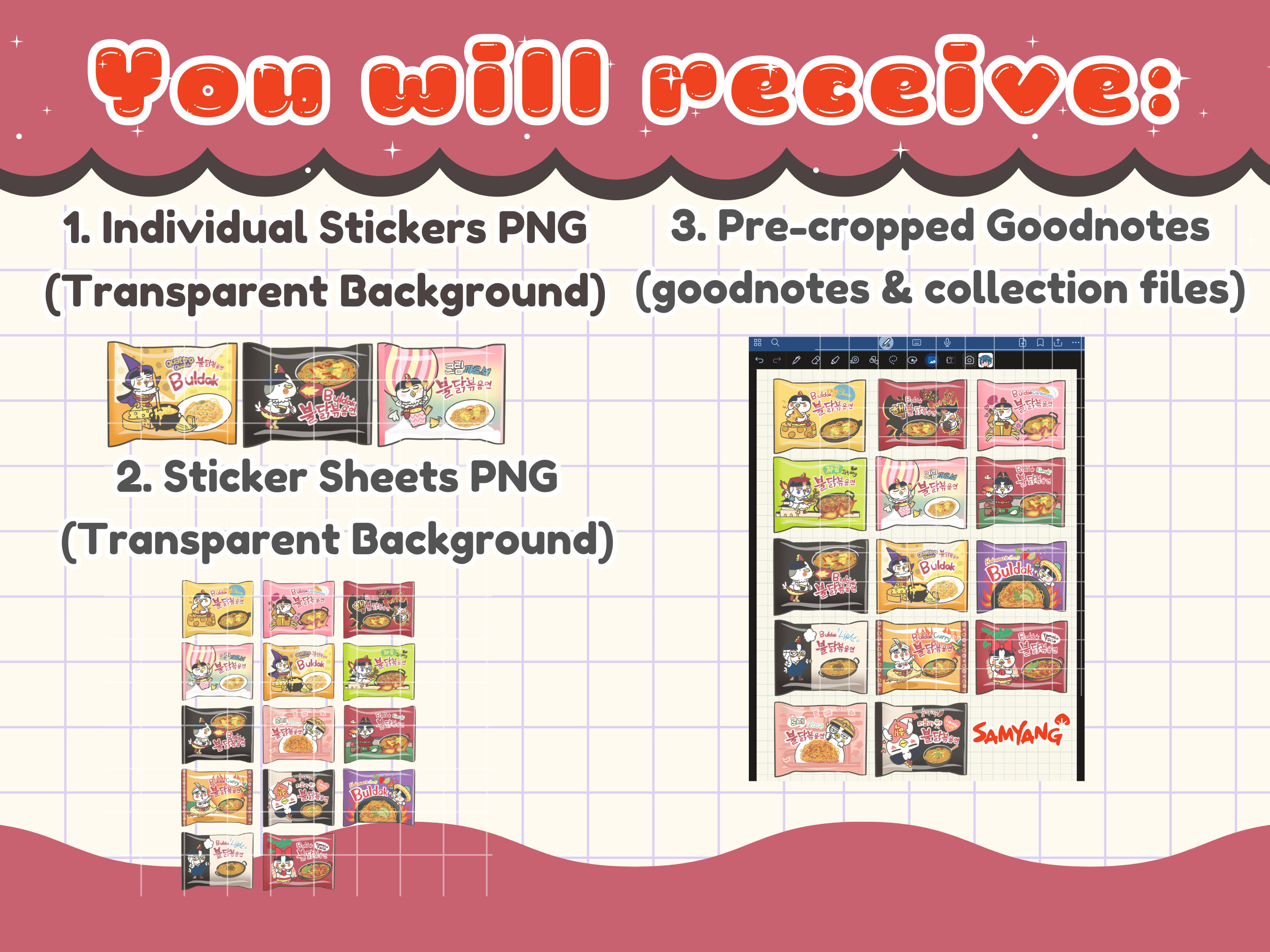 Samyang Buldak Digital Stickers, Korean Ramen Sticker for Goodnotes ...