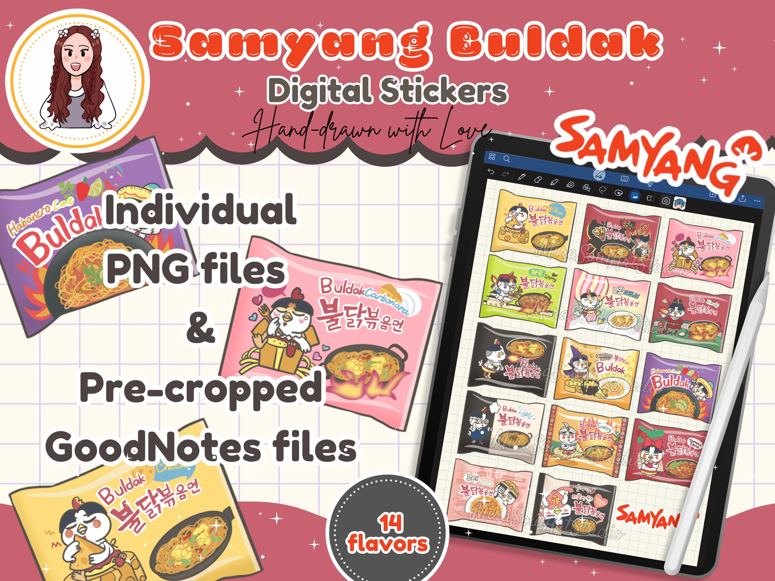 Samyang Buldak Digital Stickers, Korean Ramen Sticker for Goodnotes ...