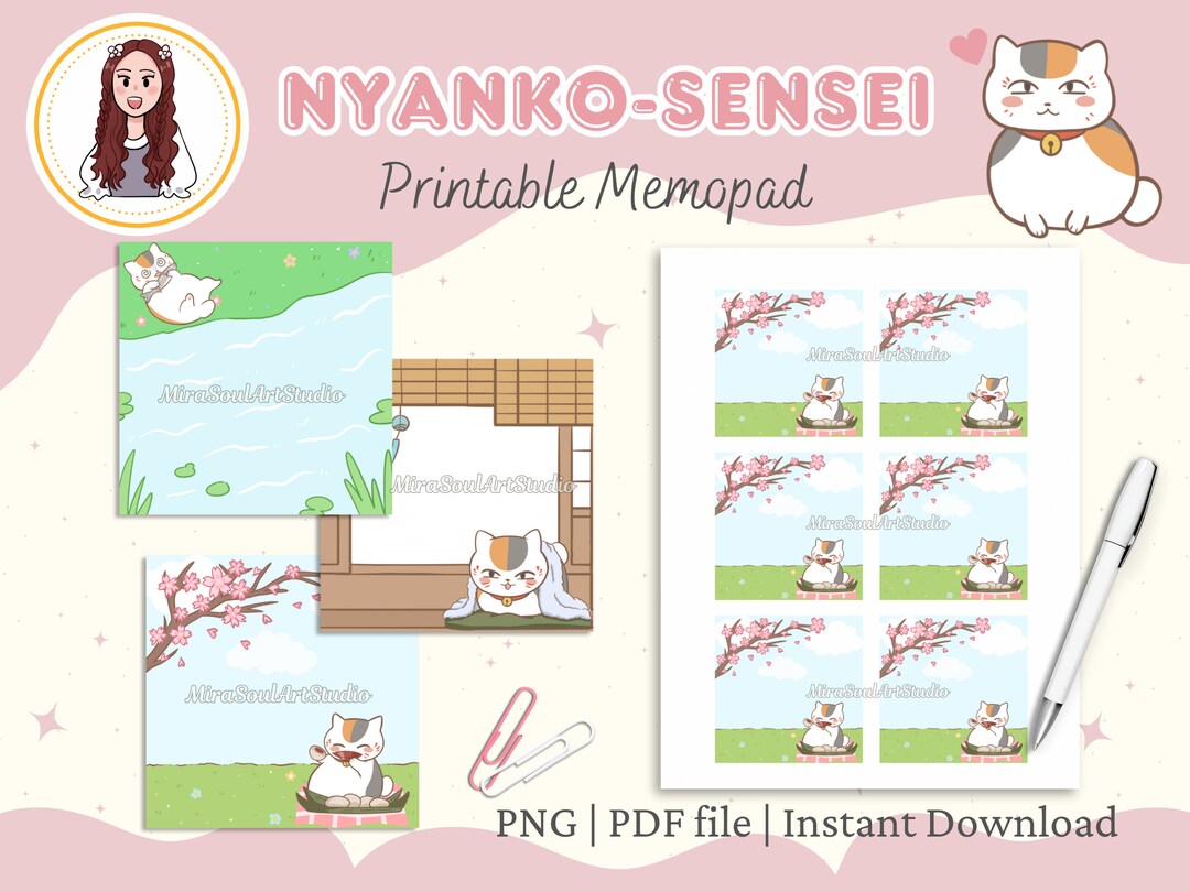 Nyanko Sensei Printable Memopad | Kawaii Chubby Neko Digital to Do List ...
