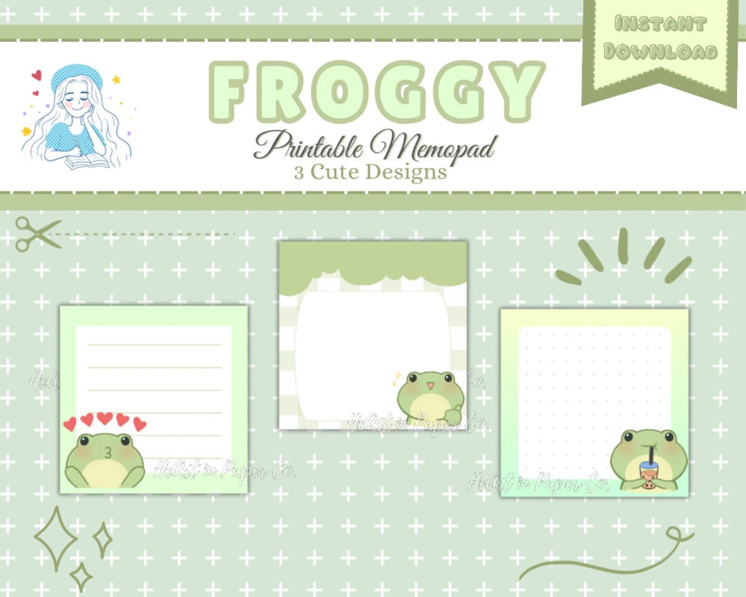 Froggy Printable Memopad Kawaii Frog to Do List Cute Froggo Memo Pad Digital Notepad Digital ...