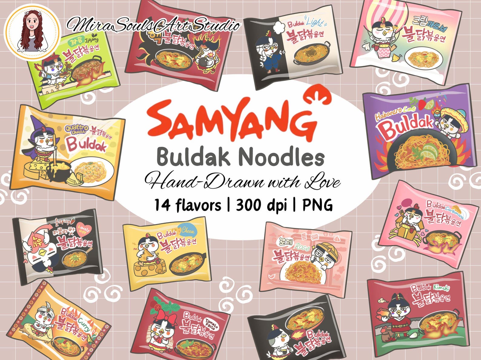Samyang Buldak Cliparts, Korean Ramen PNG, Korean Snacks, Kawaii Spicy ...