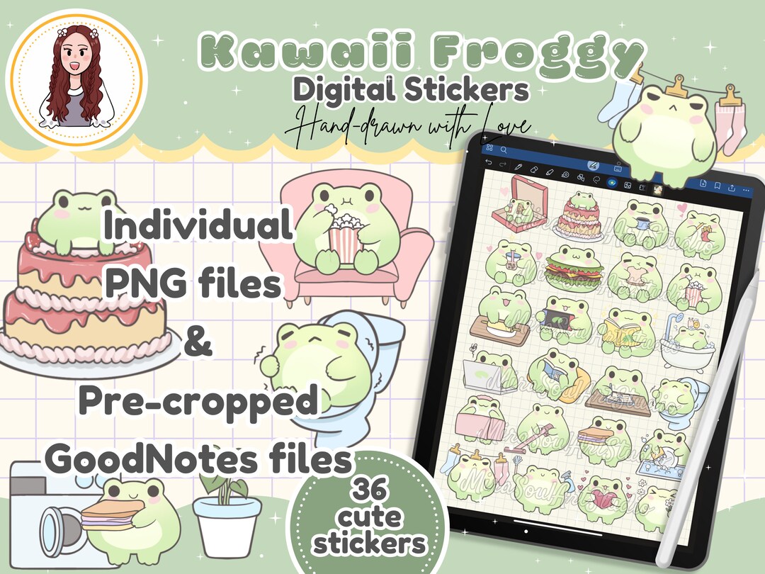 Froggy Digital Stickers, Kawaii Frog Sticker for Goodnotes, Froggie ...