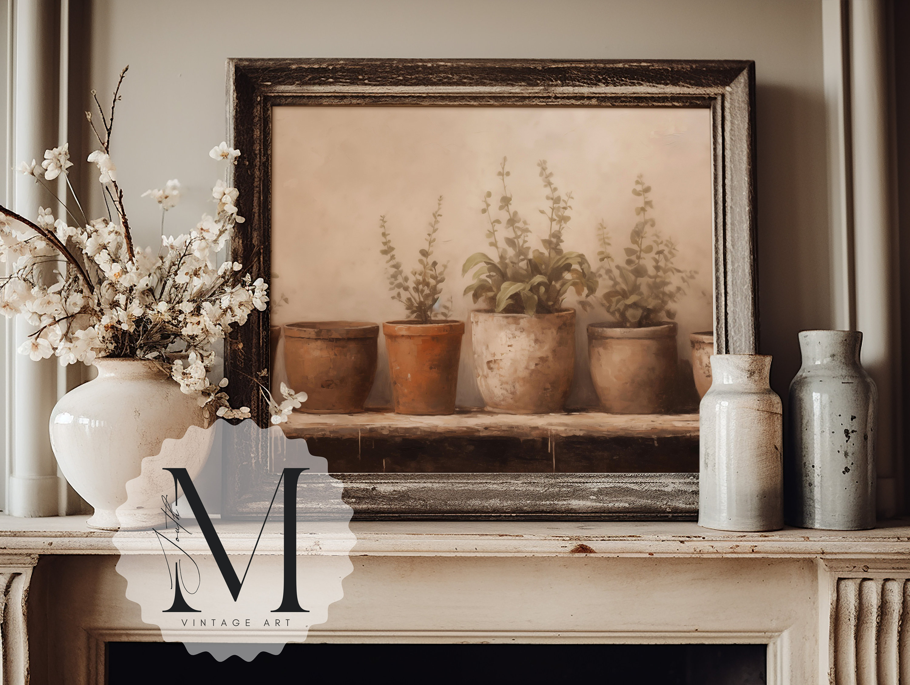 Art Print Digital Download | Neutral Plants Art | Digital Oil Painting ...