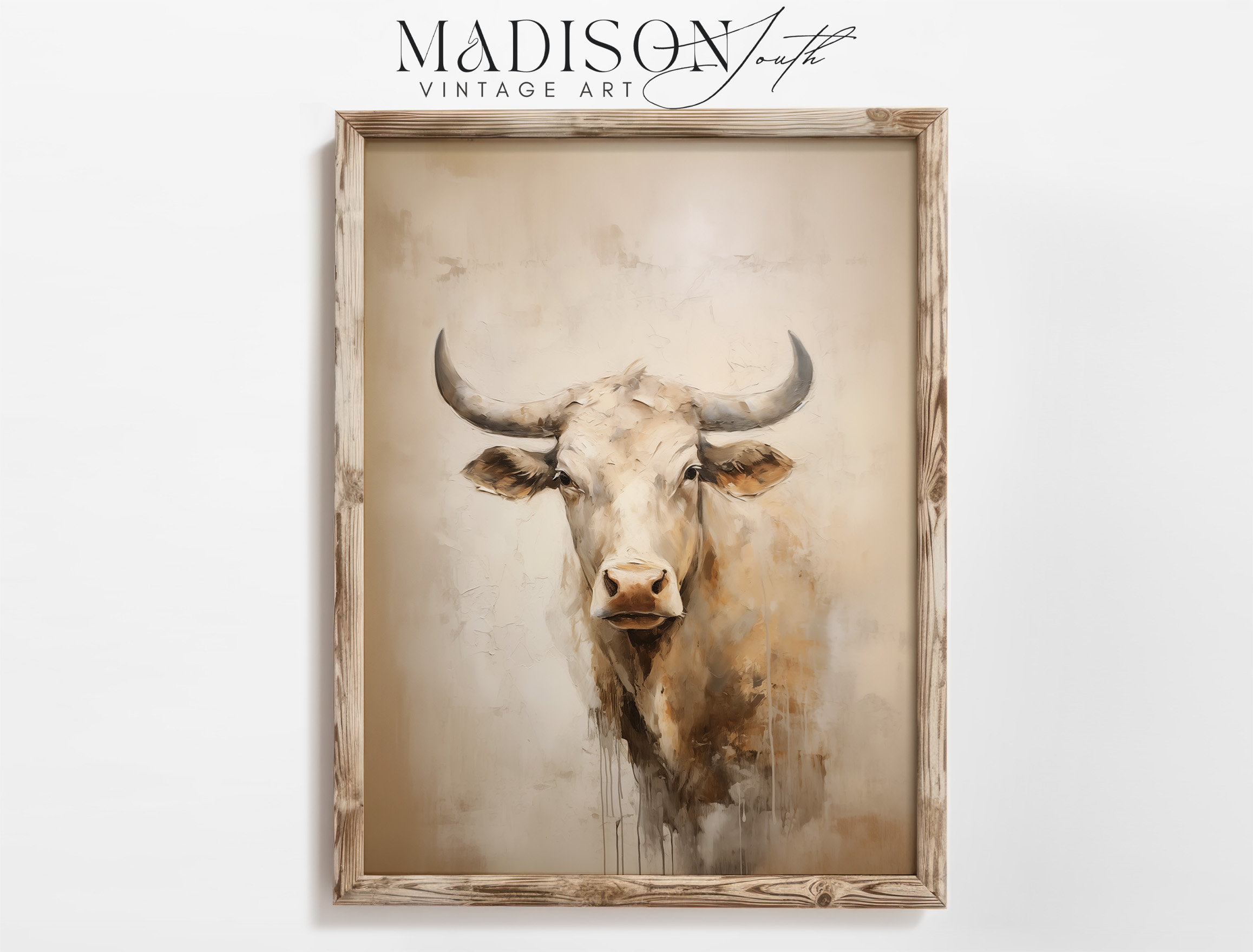 Art Print Digital Download | Vintage Bull Longhorn Portrait Art Print ...