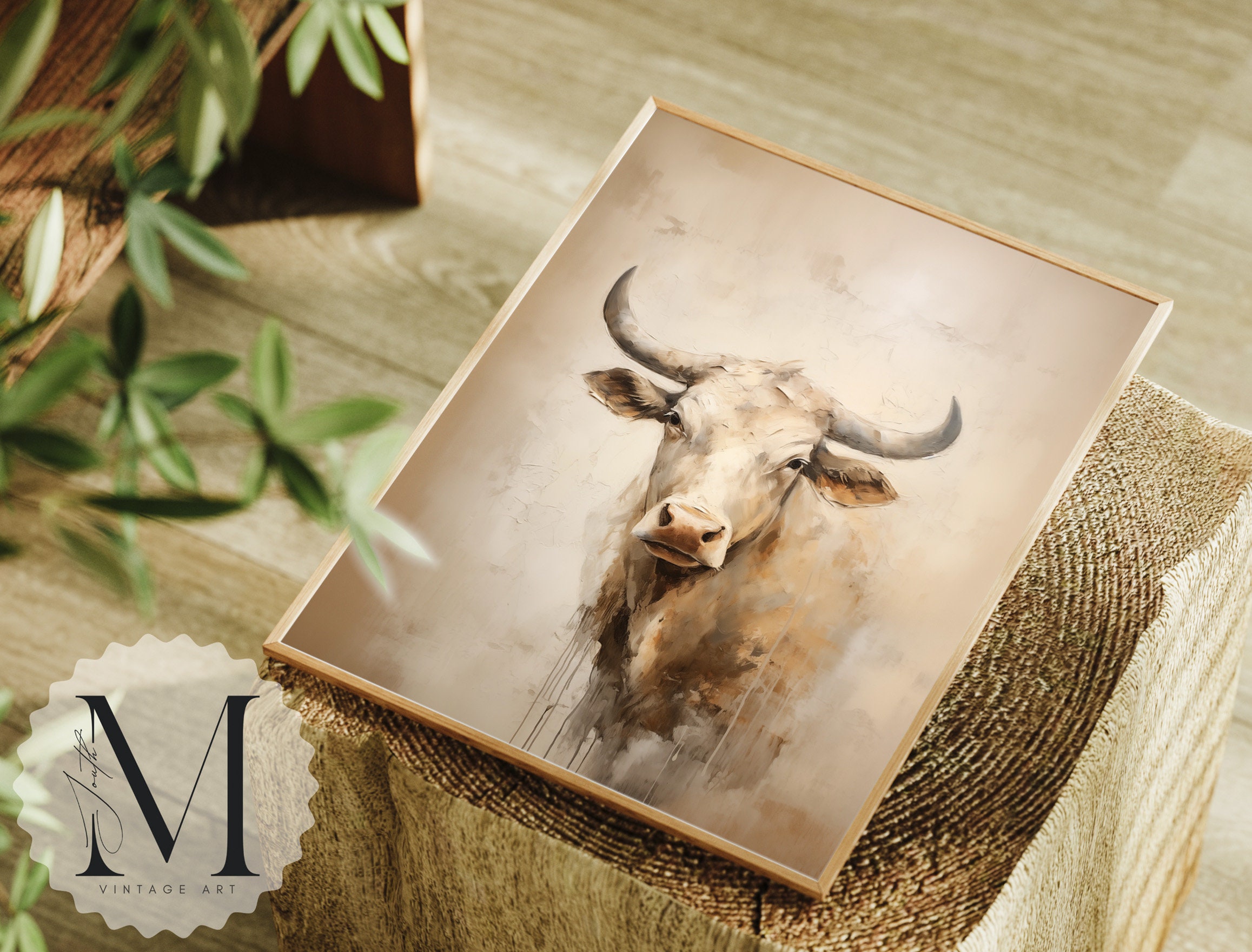 Art Print Digital Download | Vintage Bull Longhorn Portrait Art Print ...