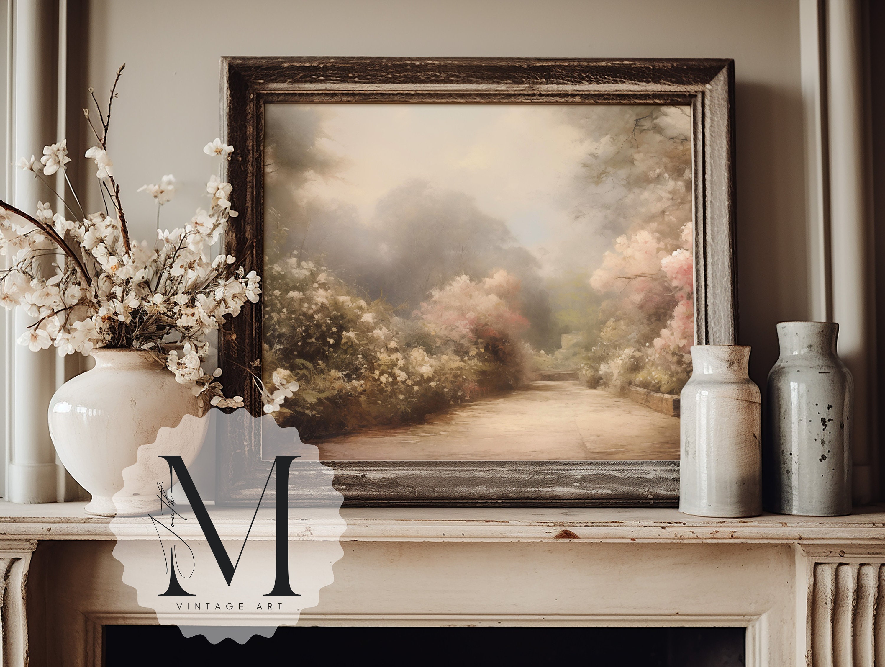 Art Print Digital Download Antique Neutral Garden Art Oil Painting ...