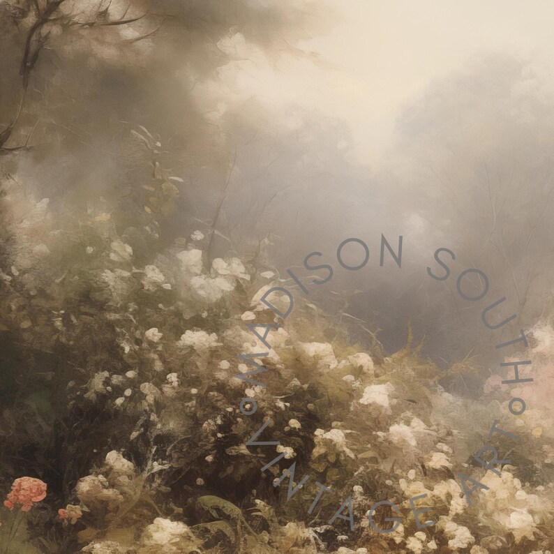 Art Print Digital Download Antique Neutral Garden Art Oil Painting ...