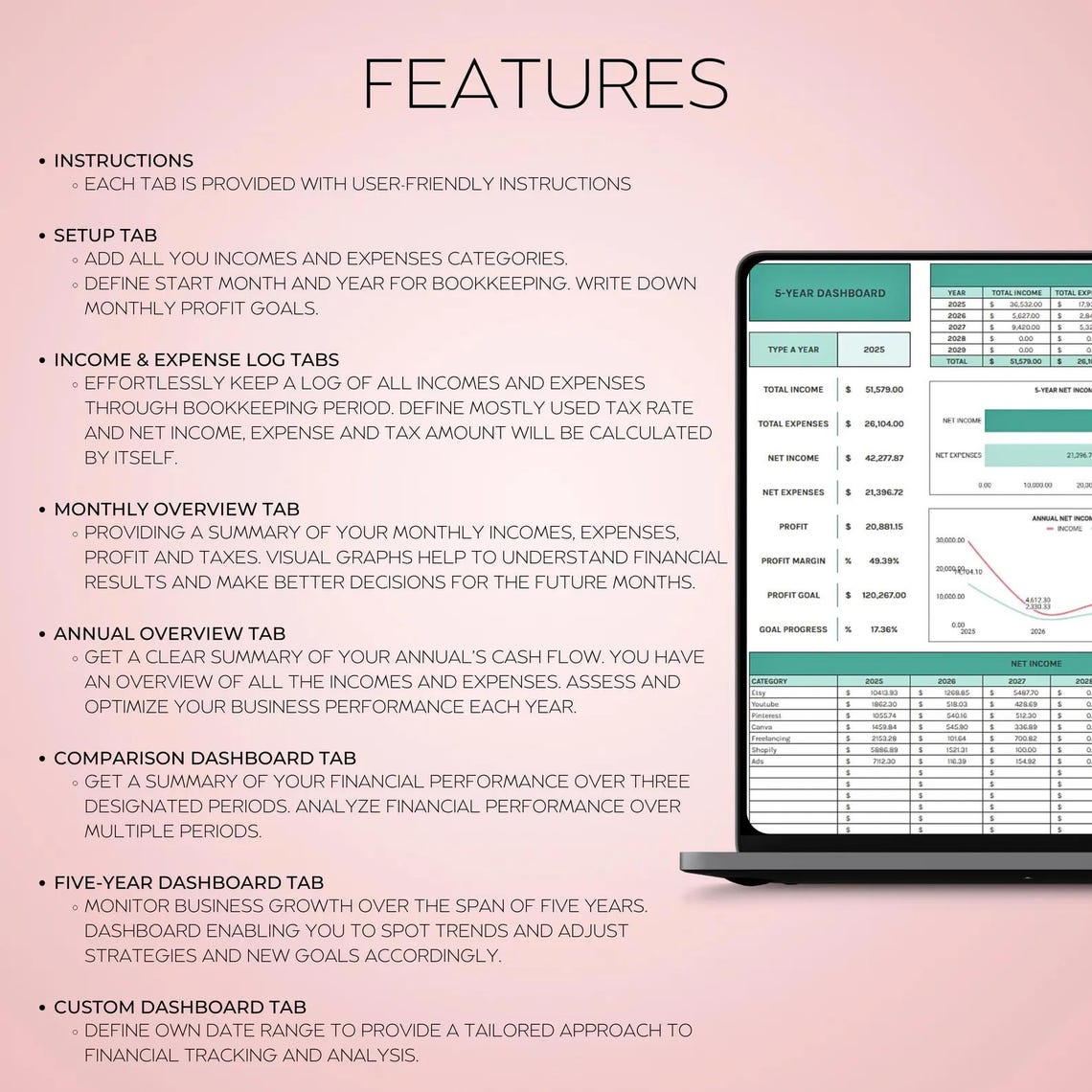 Small Business Bookkeeping Spreadsheet Income Expense Tracker Tax ...