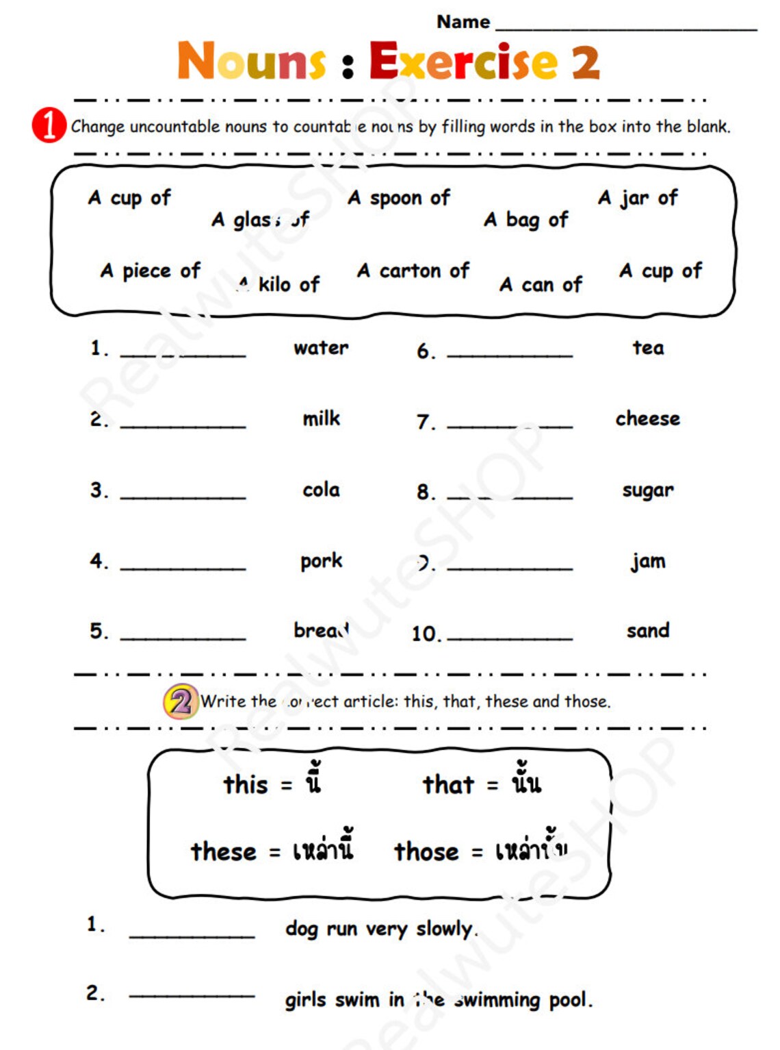 Basical English Noun-pronoun-verb Worksheets - Etsy