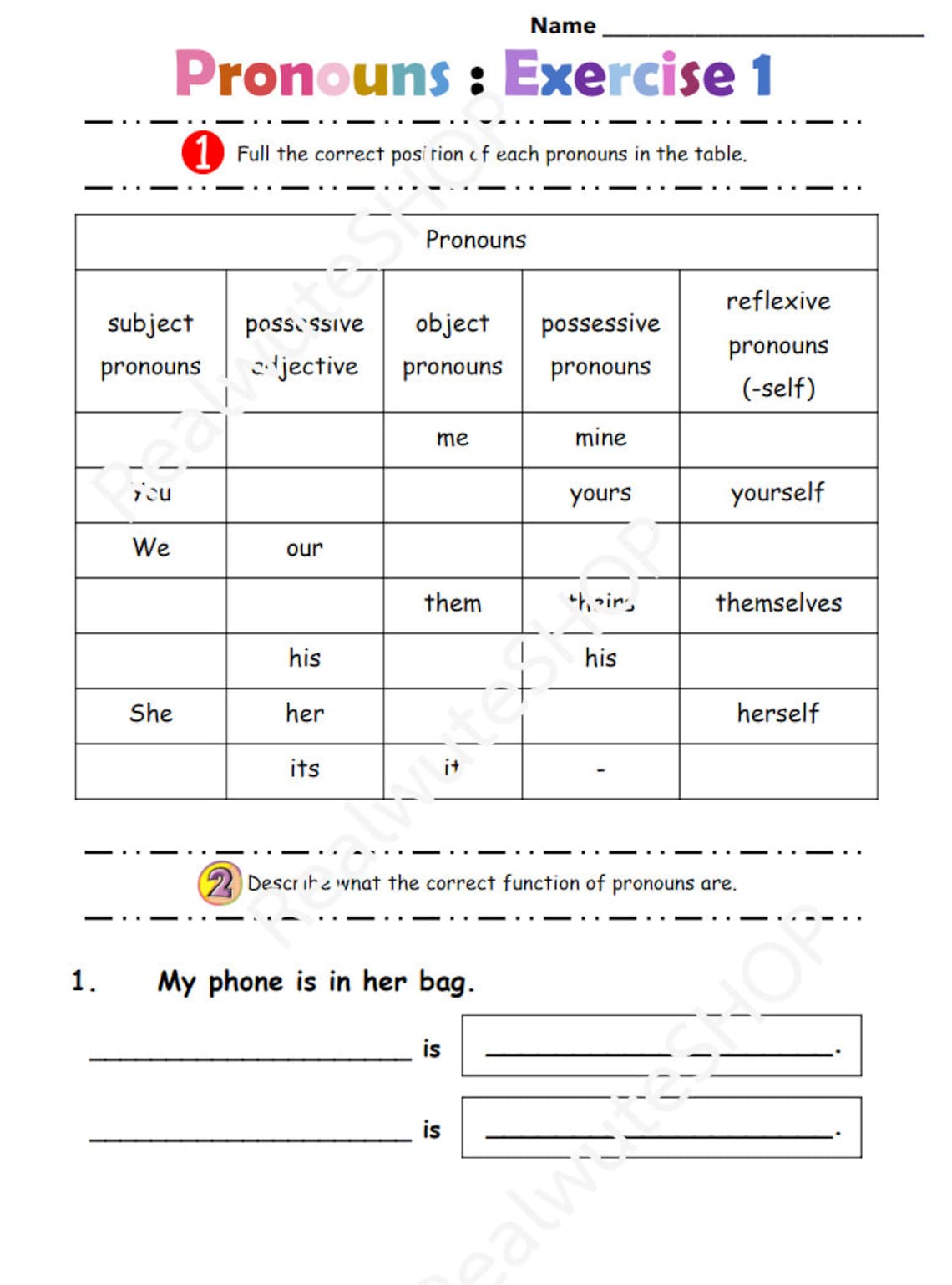 Basical English Noun-pronoun-verb Worksheets - Etsy