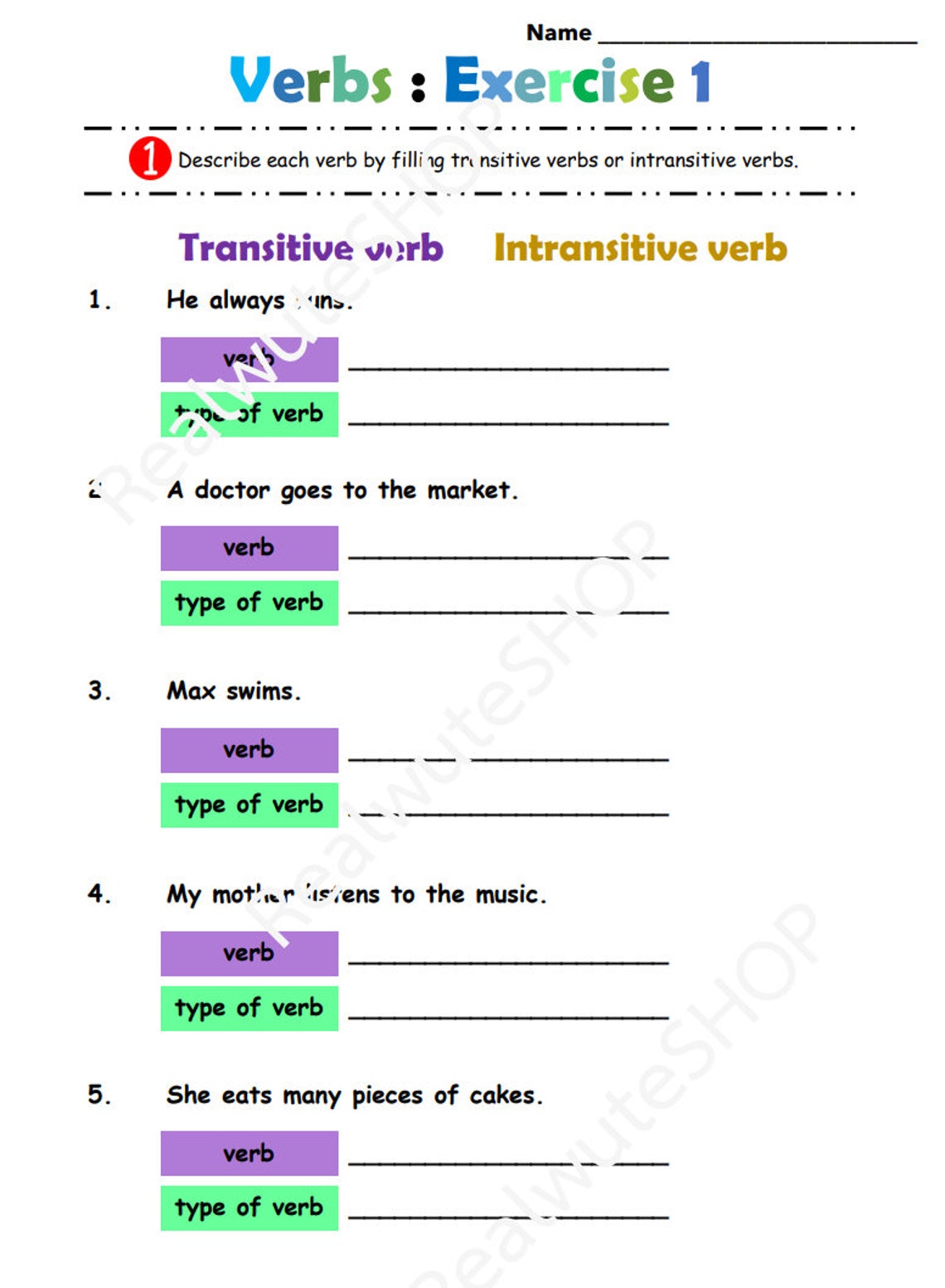 Basical English Noun-pronoun-verb Worksheets - Etsy UK