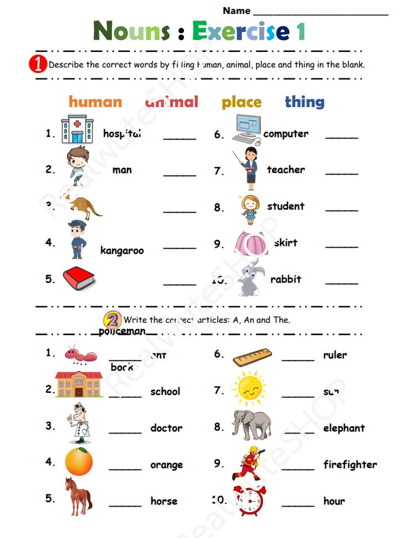 Basical English Noun-pronoun-verb Worksheets - Etsy UK