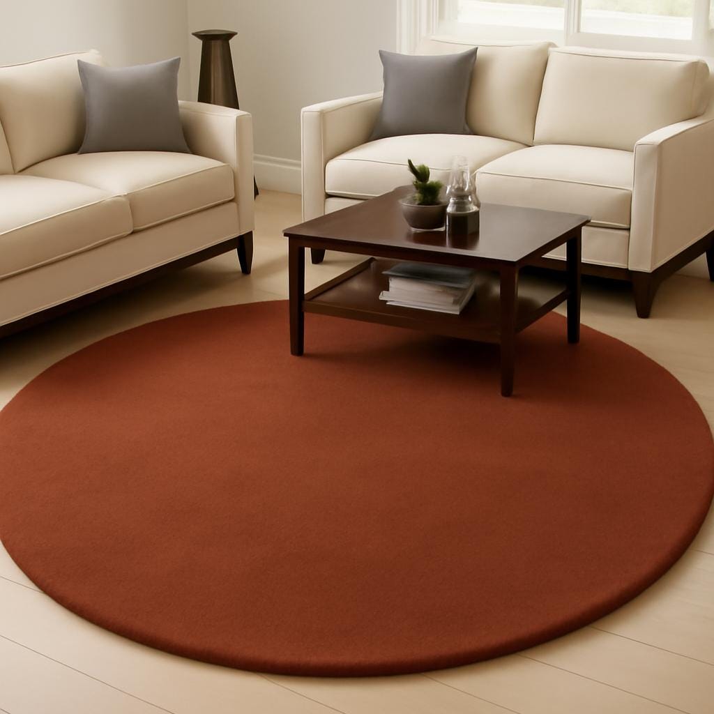 Handmade Rust Round Wool Rug: Terracotta Minimalist Rug - Etsy