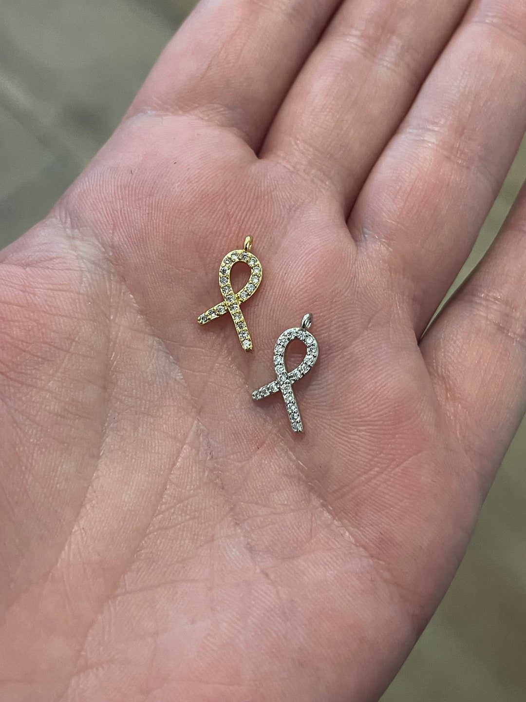 18K Gold/silver Cancer Awareness Ribbon Pendant for Necklace, Jewellery ...