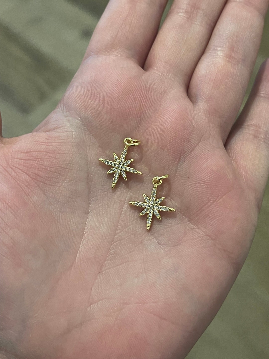 Gold Star Charms,18k Gold Filled Starburst Pendant,cz North Star Charm ...