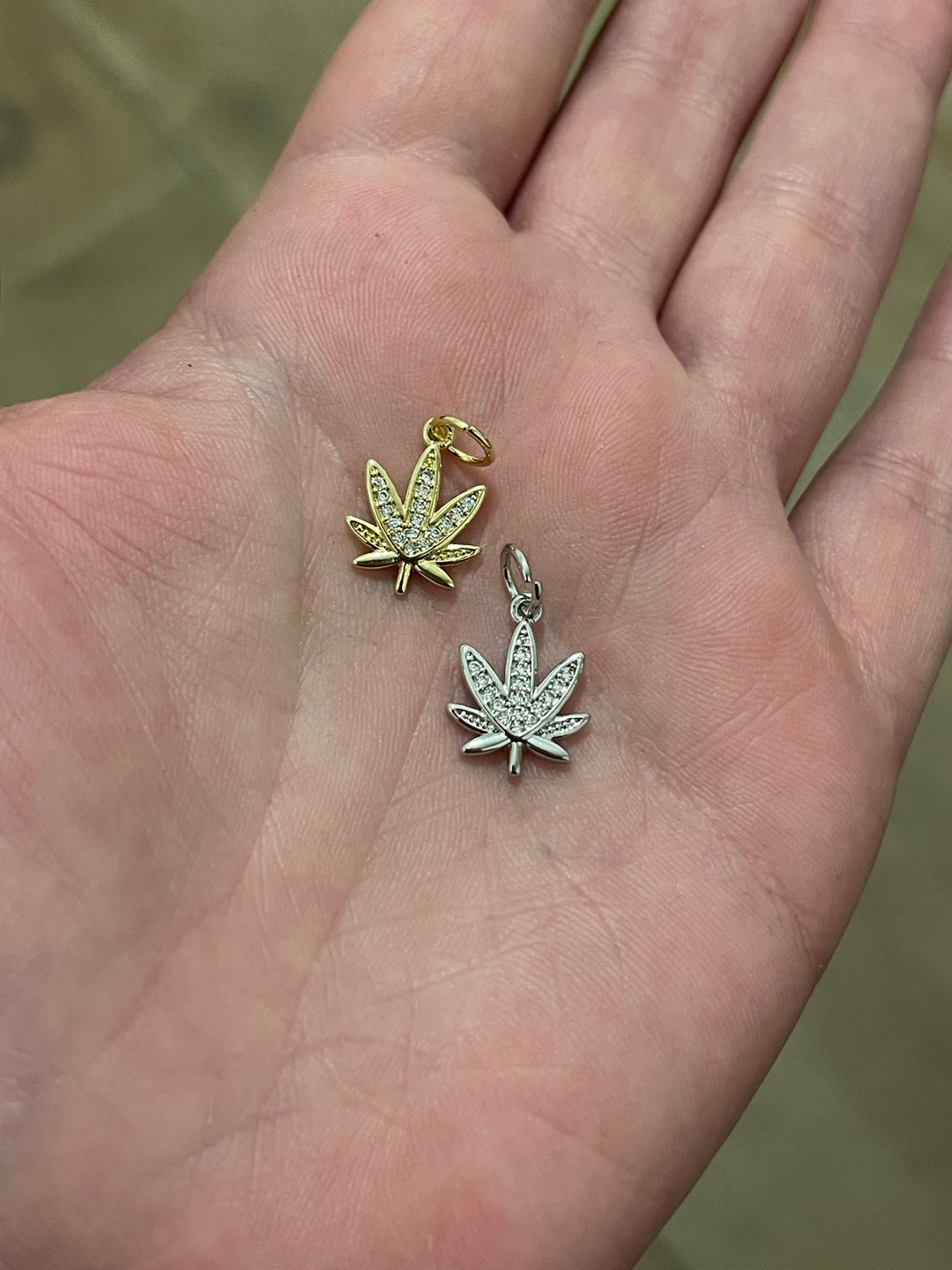 Gold Marijuana Leaf Charms,18k Gold Filled Weed Pendant,silver Lotus ...