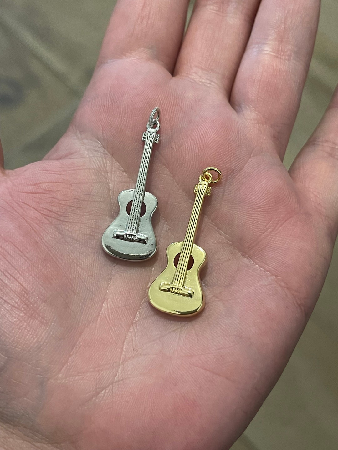 Gold Guitar Charms,18k Gold Filled Guitar Pendant,guitar Charm Bracelet ...