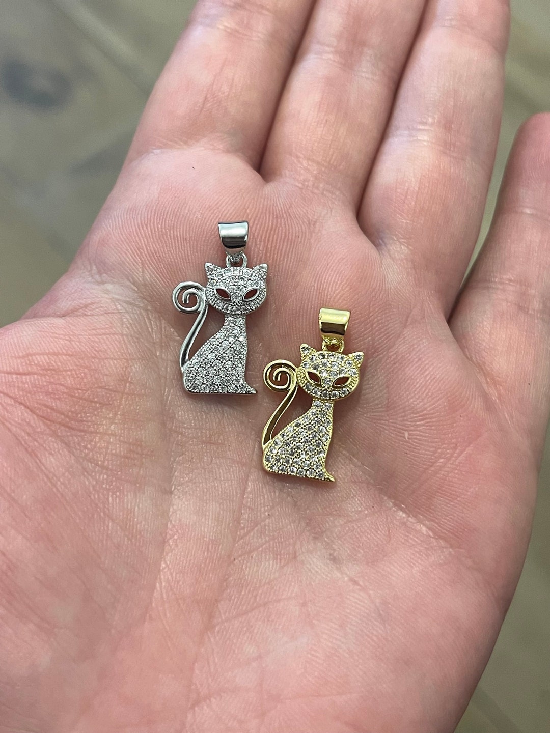 Gold Cat Charms,18k Gold Filled Cat Pendant,cz Micro Pave Silver Cat ...