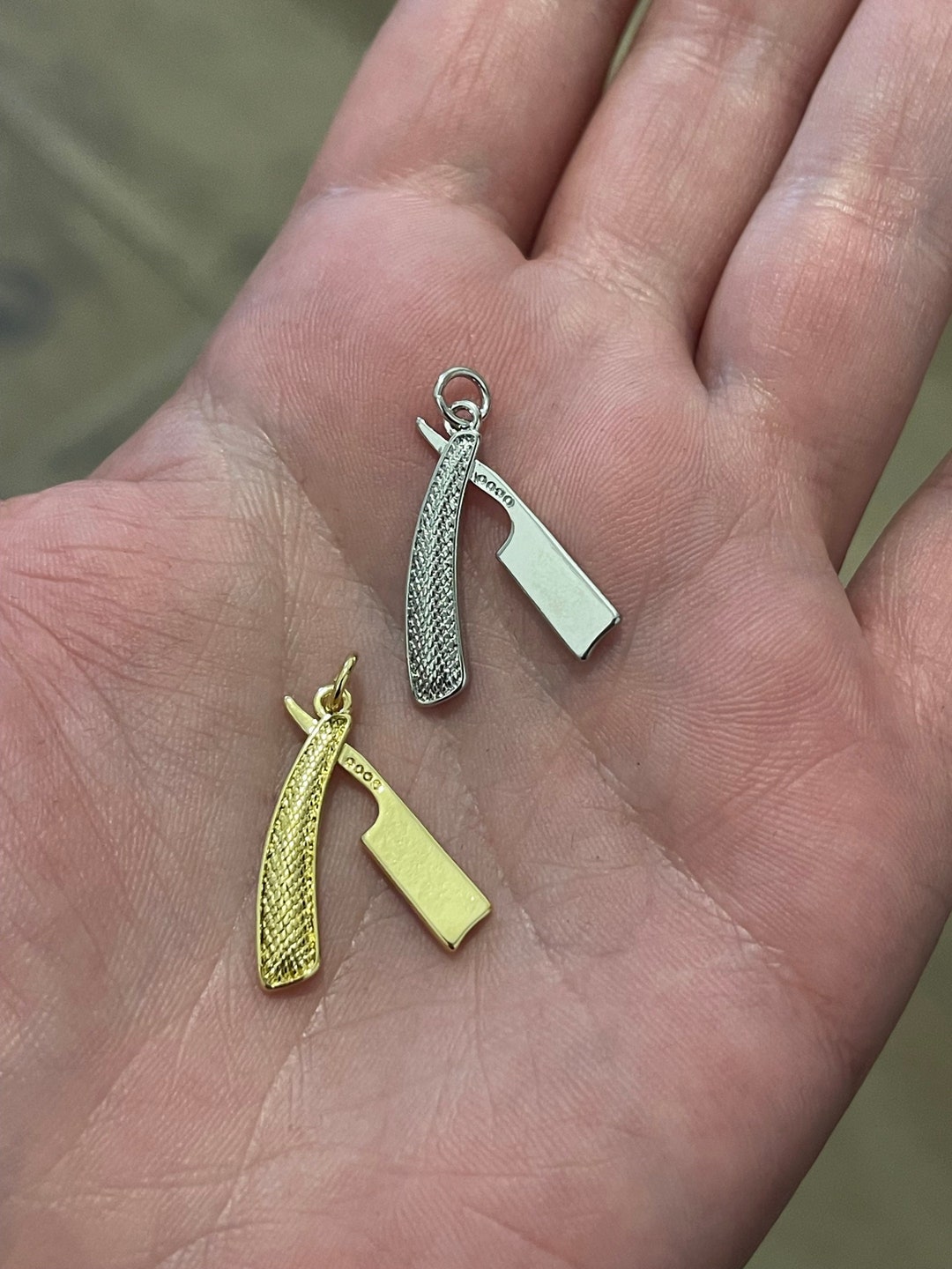 Gold Barber Charms,18k Gold Filled Razor Pendant,razor Charm Bracelet ...
