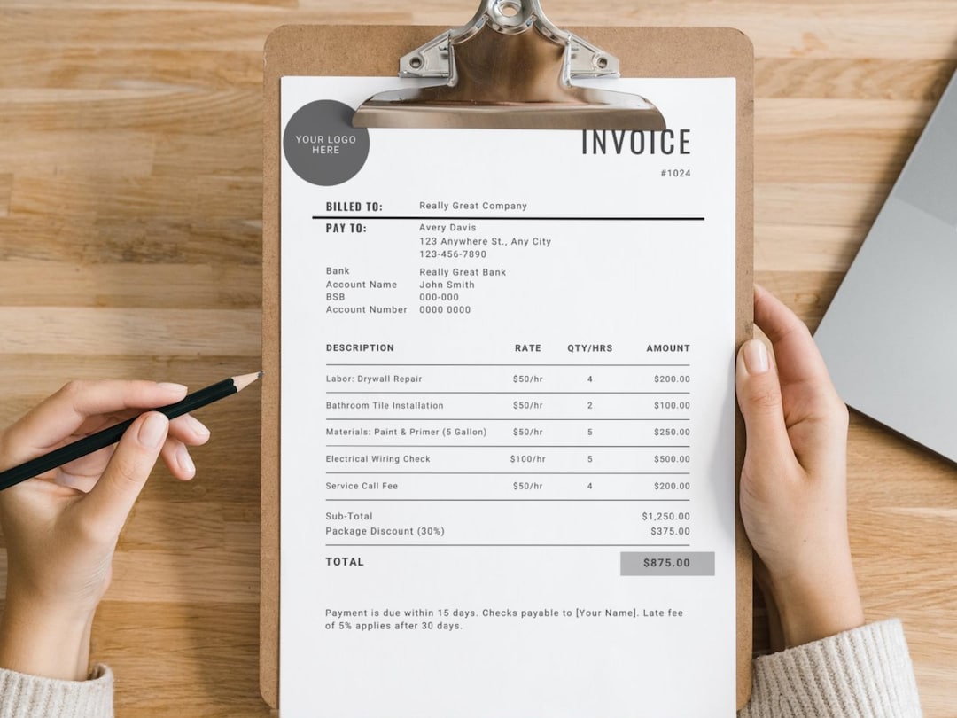 Handyman Invoice Template | Editable Canva Contractor Bill Form ...